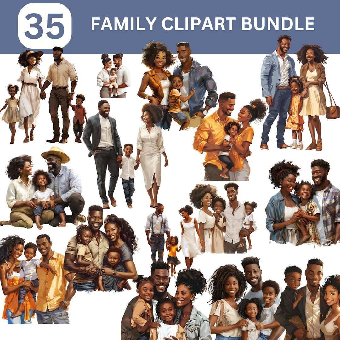 African American Family Clipart Bundle, Family Clipart Bundle, Mothers ...
