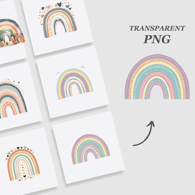 Watercolor Rainbow Clipart Bundle, Boho Rainbow Clipart Bundle ...