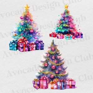 Christmas Tree Clipart Bundle, Watercolor Christmas Clipart, Christmas ...