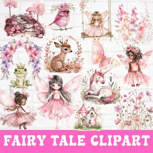 Watercolor Fairy Garden Clipart Bundle, Pink Fairy PNG, Fairy Tale ...