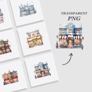 Cute Christmas Storefront Clipart Bundle, Watercolor Christmas Clipart ...