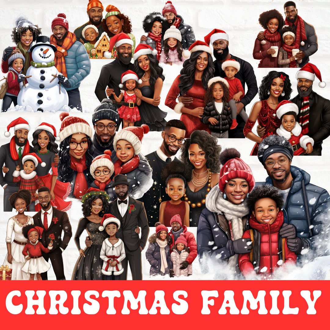 Black Family Christmas Clipart Bundle, Family Holiday Clipart ...