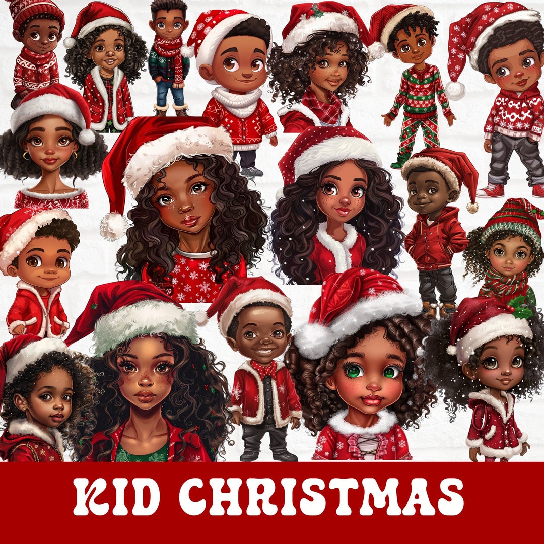 Watercolor African American Christmas Children Illustration, Christmas ...