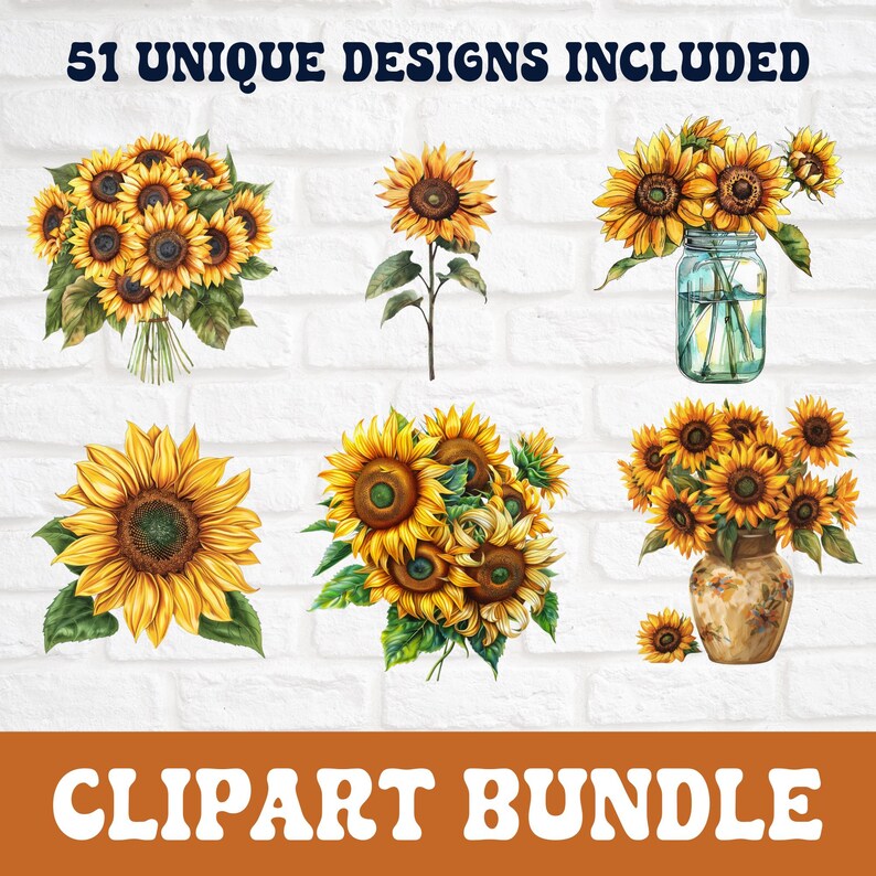 Sunflower Clipart Bundle, Watercolor Sunflowers Clipart, Sunflower PNG ...