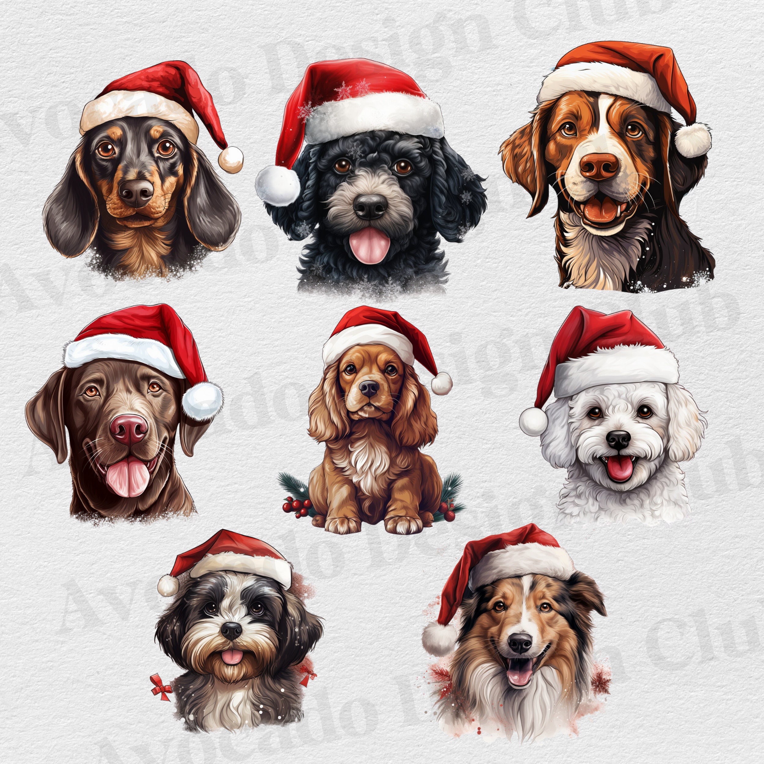 Christmas Dog Clipart Watercolor Dog Clipart Santa Clipart - Etsy