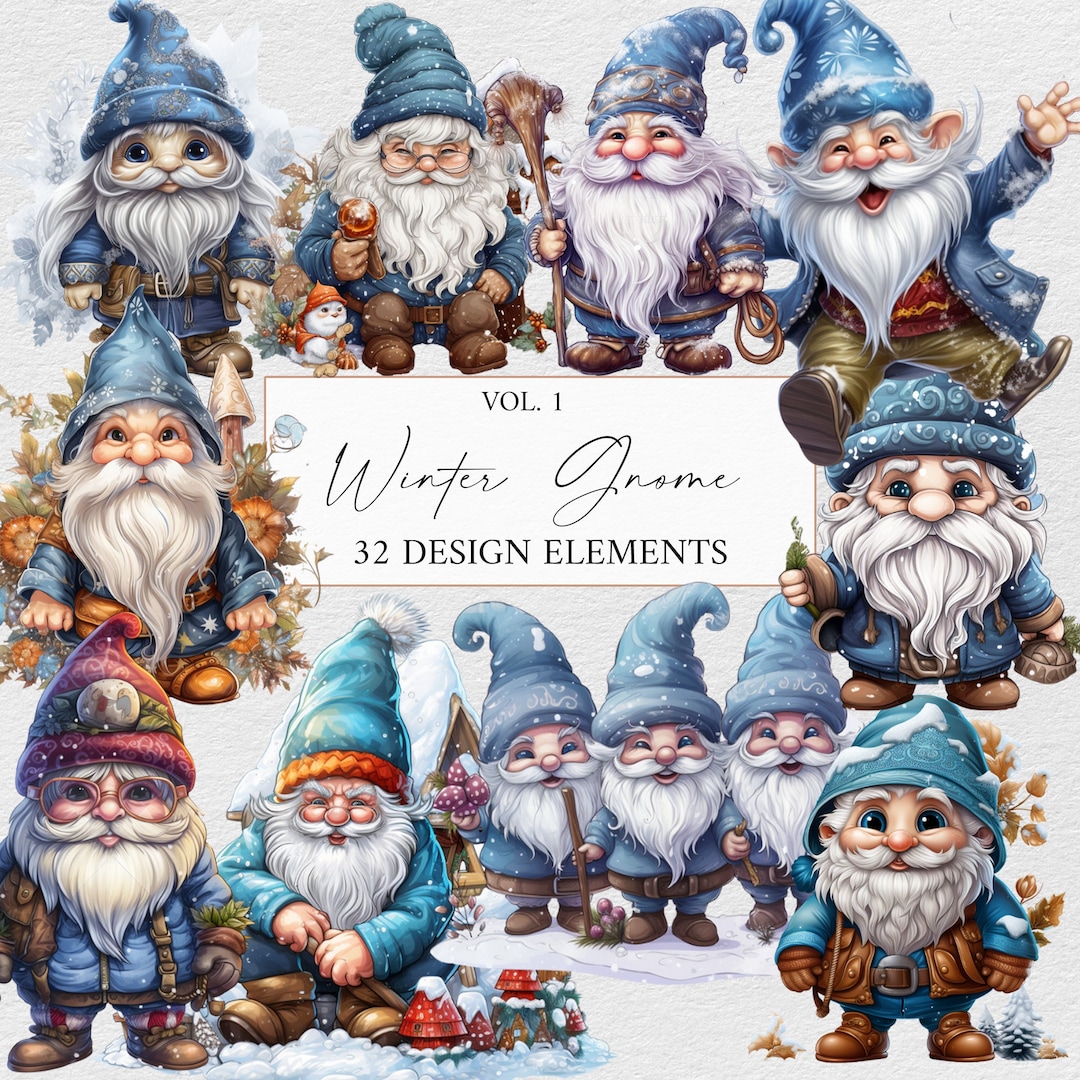 Winter Gnome Clipart Christmas Gnome Clipart Bundle Holiday - Etsy