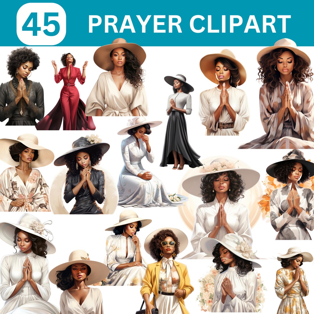 Sunday Church Women Clipart, Prayer Clipart Bundle, Women of Color Clipart, Black Woman Clipart ...