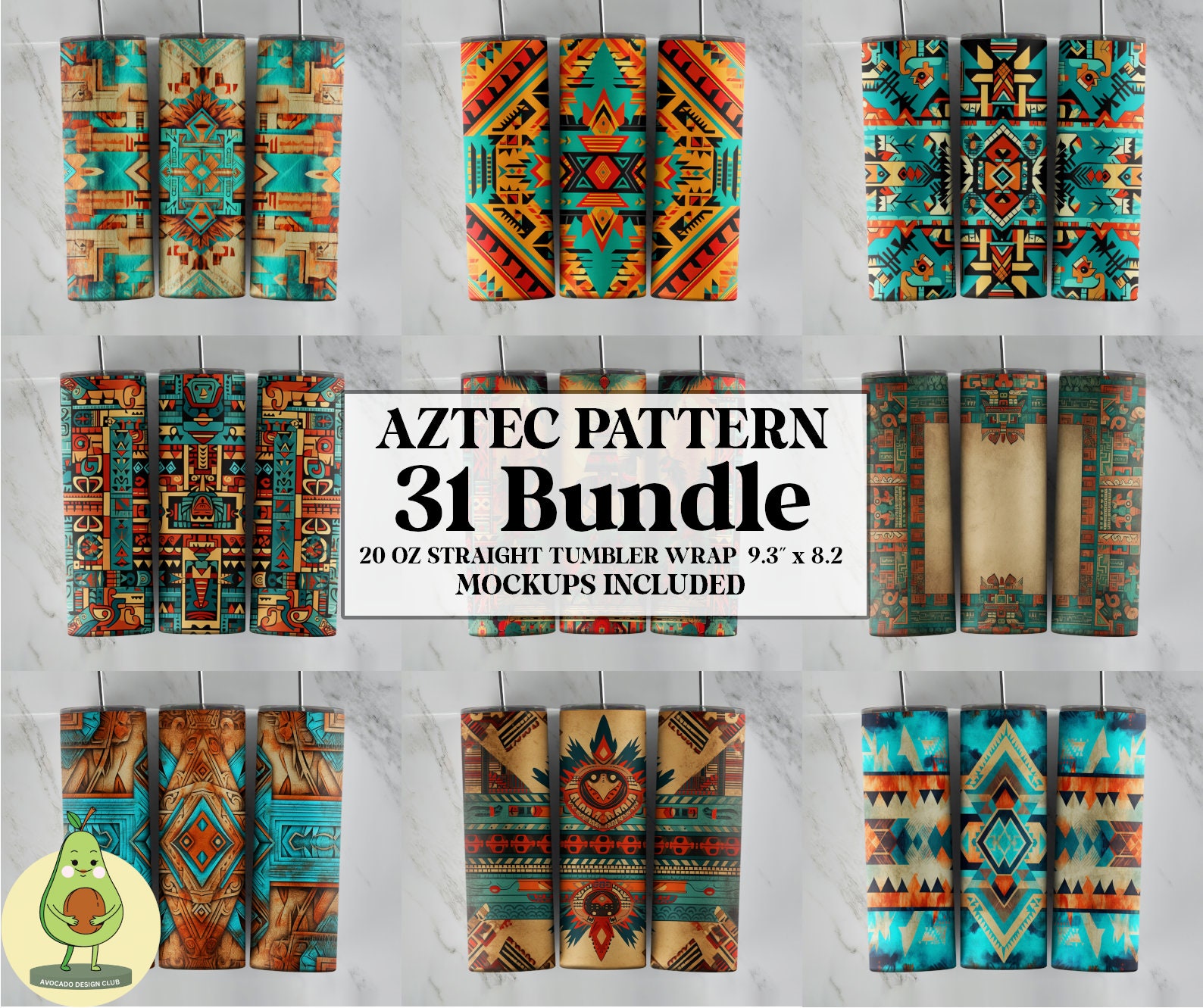 Aztec Tumbler Wrap Bundle, Mayan Tumbler Sublimation 20 Oz, Western ...