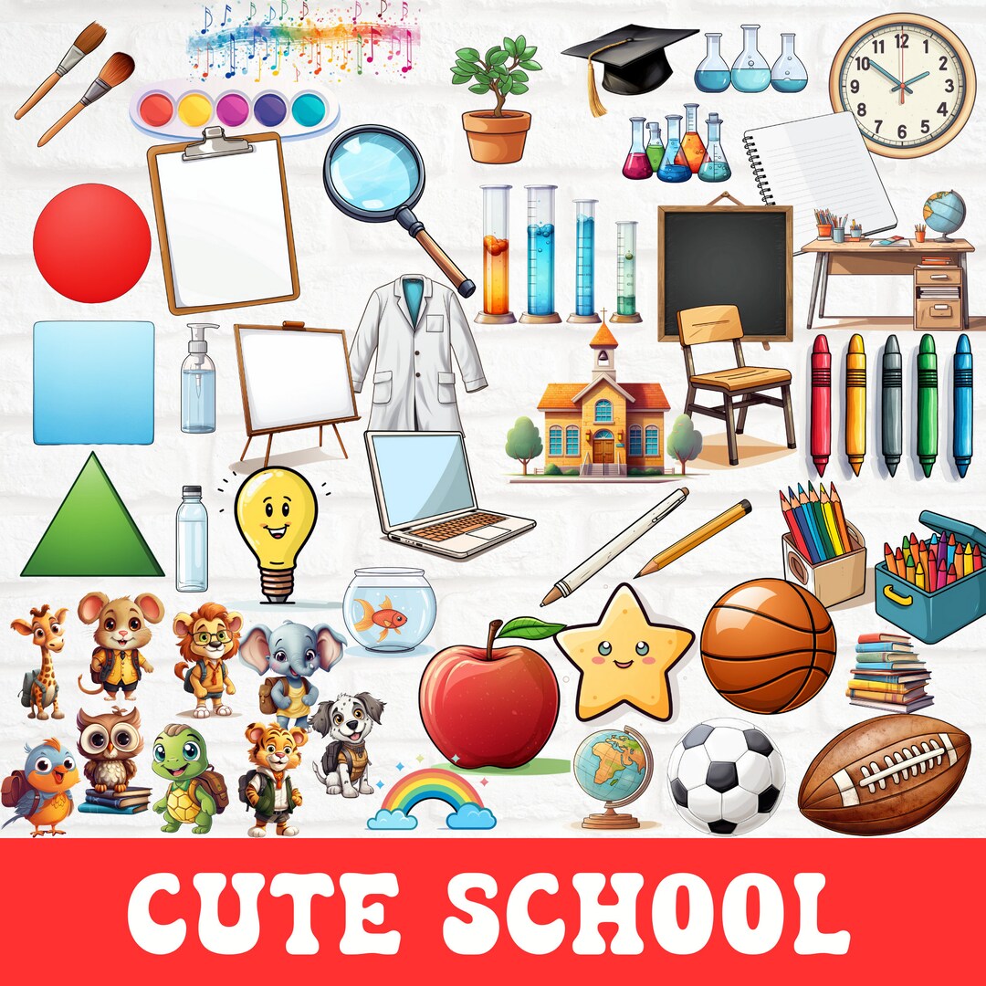 Cute School Clipart Bundle, School PNG, School Supplies Clipart ...