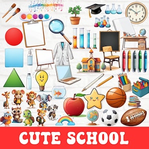 Cute School Clipart Bundle, School PNG, School Supplies Clipart ...
