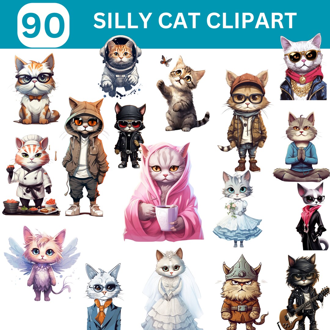 Funny Cat Clipart, Silly Kitten Clipart Bundle, Cat Tshirt Pngs ...