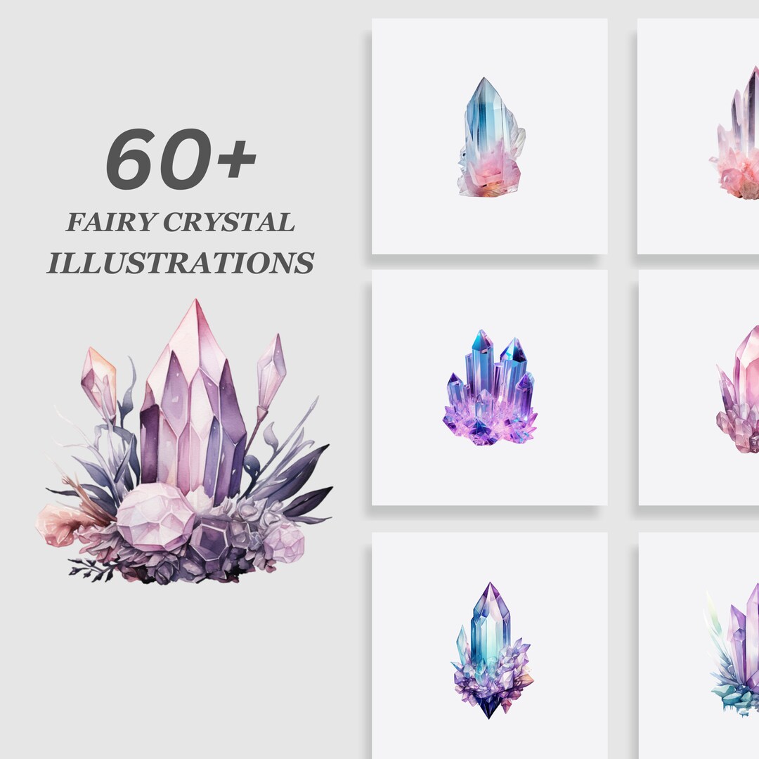 60+ Fairy Crystal Clipart Bundle, Watercolor Crystal Clipart, Fairy ...