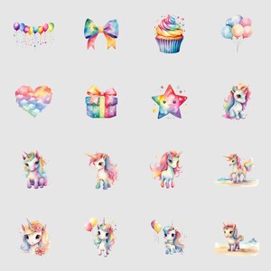 Unicorn Birthday Party Clipart, Cute Unicorn Clipart Bundle, Magic ...