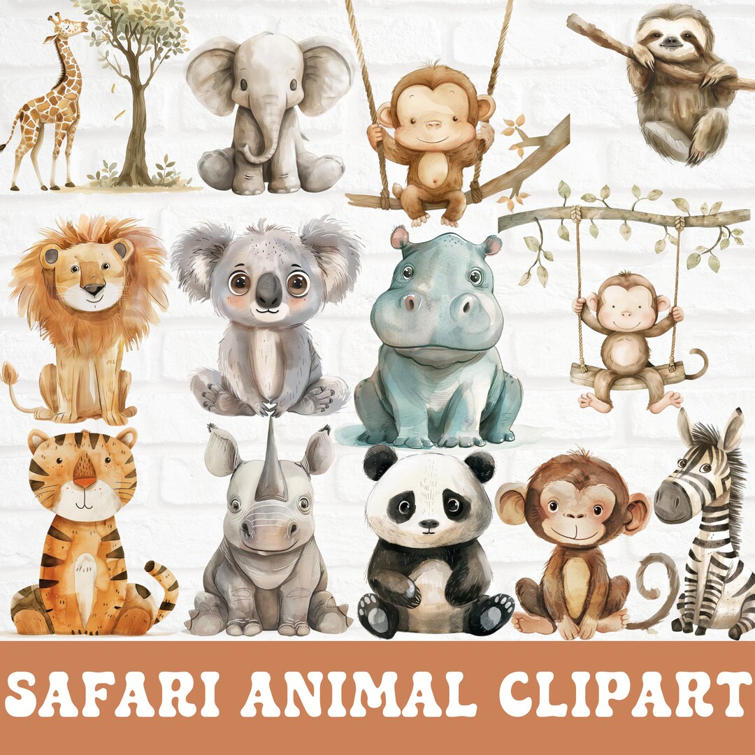 Cute Safari Animal Clipart Bundle, Nursery Wall Art, Boho Animal ...