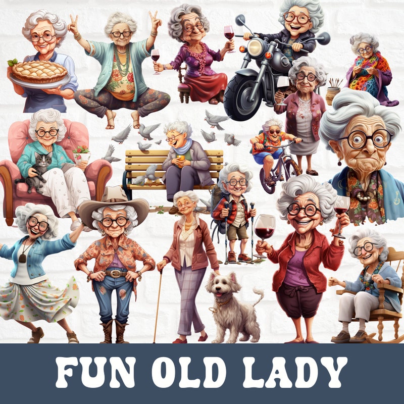 Funny Old Lady Clipart - Etsy