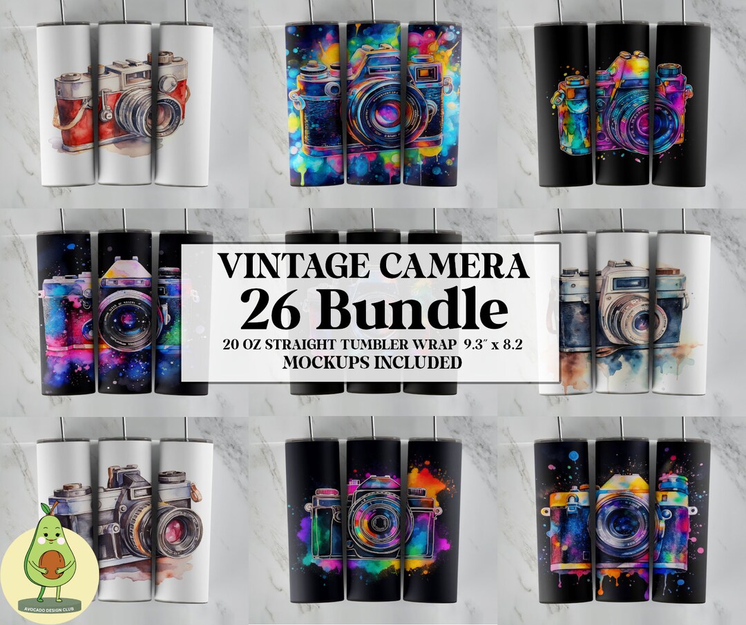 26 Vintage Camera Tumbler Design Bundle, Photography Sublimation Bundle ...