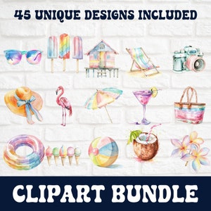 Watercolor Beach Clipart, Pool Party PNG, Summer Clipart PNG, Summer ...