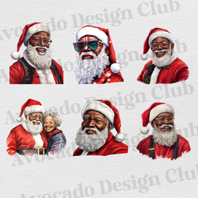 Black Santa Clipart, African American Santa Clipart, Santa Claus ...