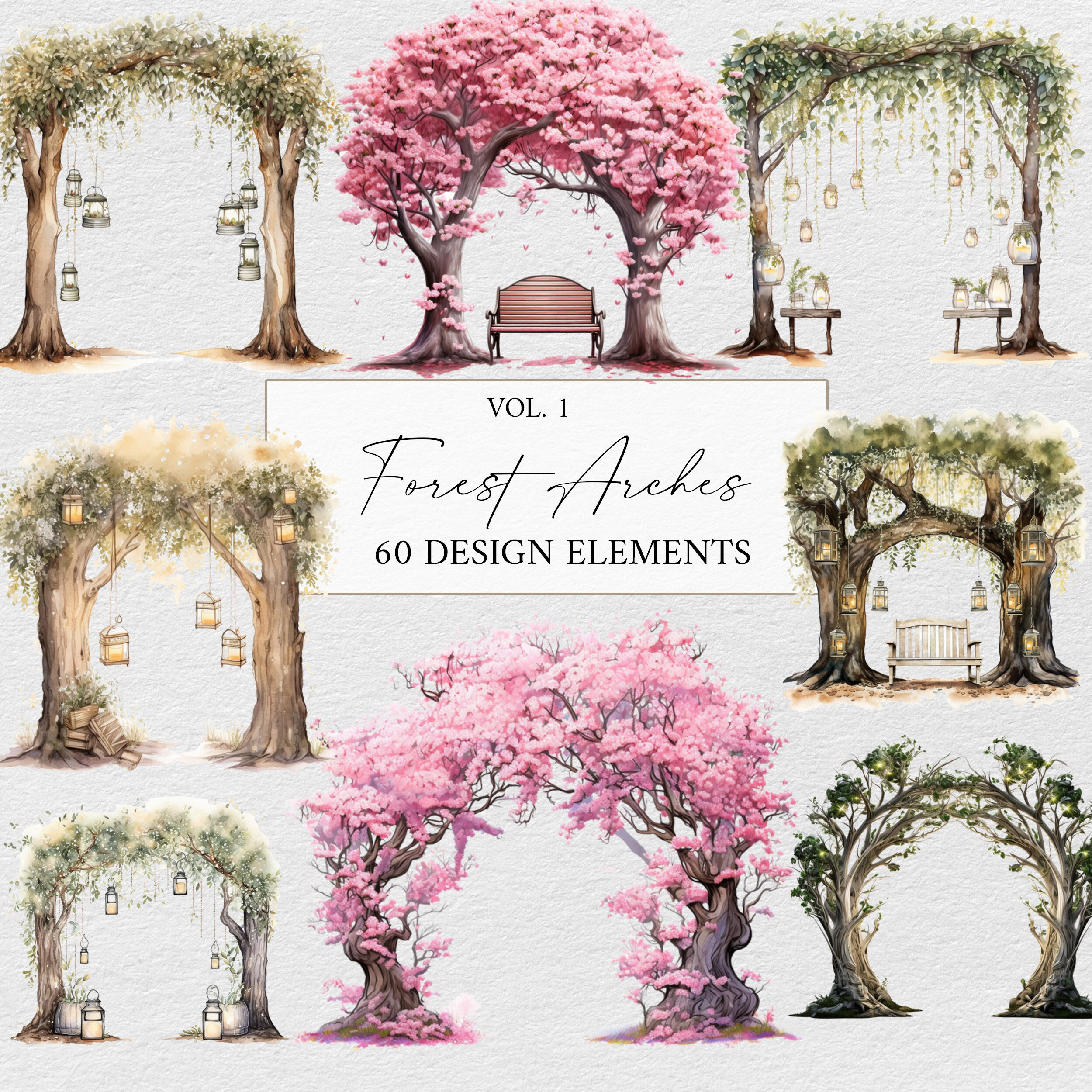 Watercolor Tree Arch Bundle, Wedding Tree Arch Bundle, Beautiful Tree ...