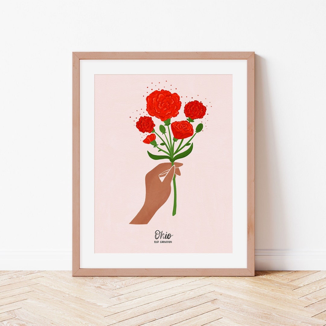 Ohio State Flower | Red Carnation Flower | Ohio Print | Ohio Gifts ...
