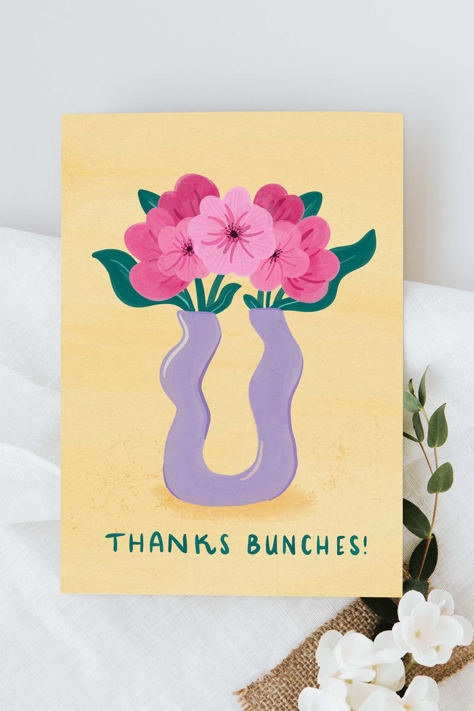 Modern Wavy Vase Thank You Card - Funky Vase Flowers Thanks Card ...