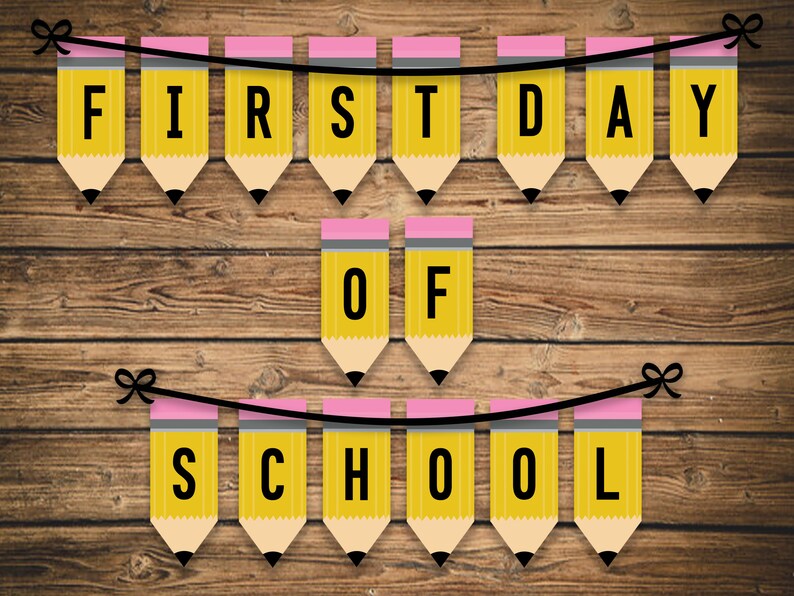 Pencil Banner - First Day of School - First Day of Kindergarten -back ...