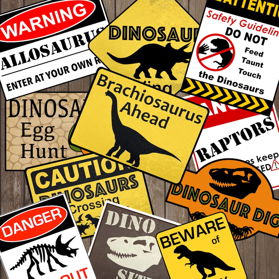 Dinosaur Signs - Dinosaur Party Decoration - Dinosaur Warning Sign ...