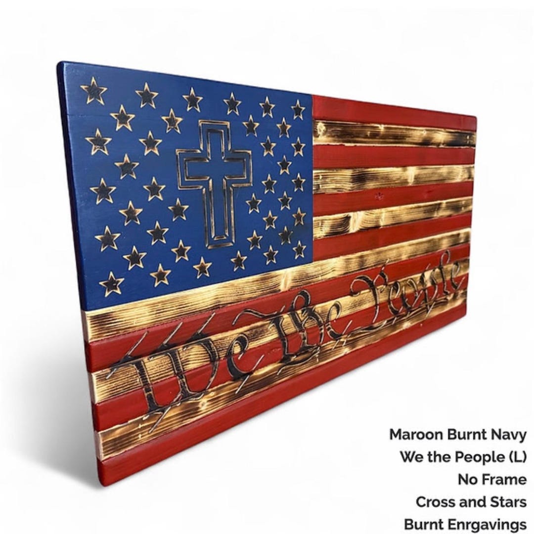 Customizable Weather Resistant USA Wood Flag - Maroon Burnt Navy - Etsy