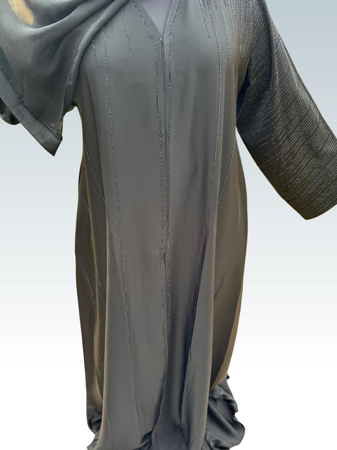 Open Black Abaya Beaded Back and Hands - Etsy