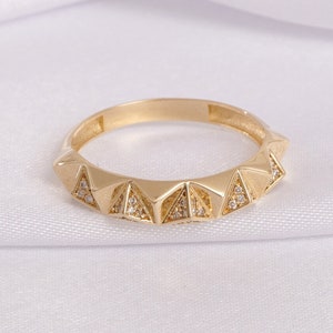 Solid 14K Gold and Diamond Triangular Spike Pyramid Ring/ White, Yellow ...