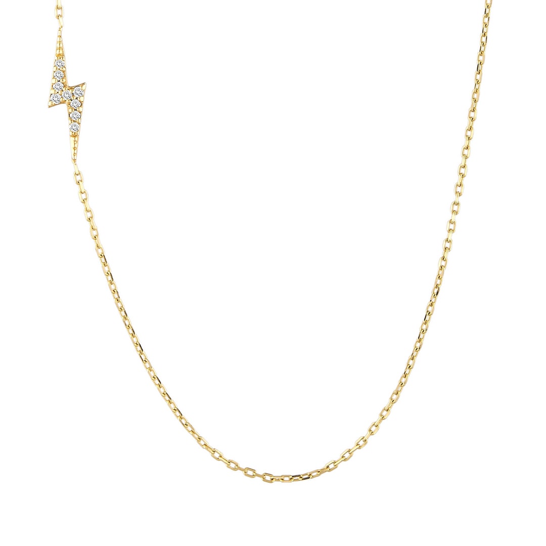 14K Solid Gold Diamond Lightning Bolt Chain Necklace / 0.045 CTW ...