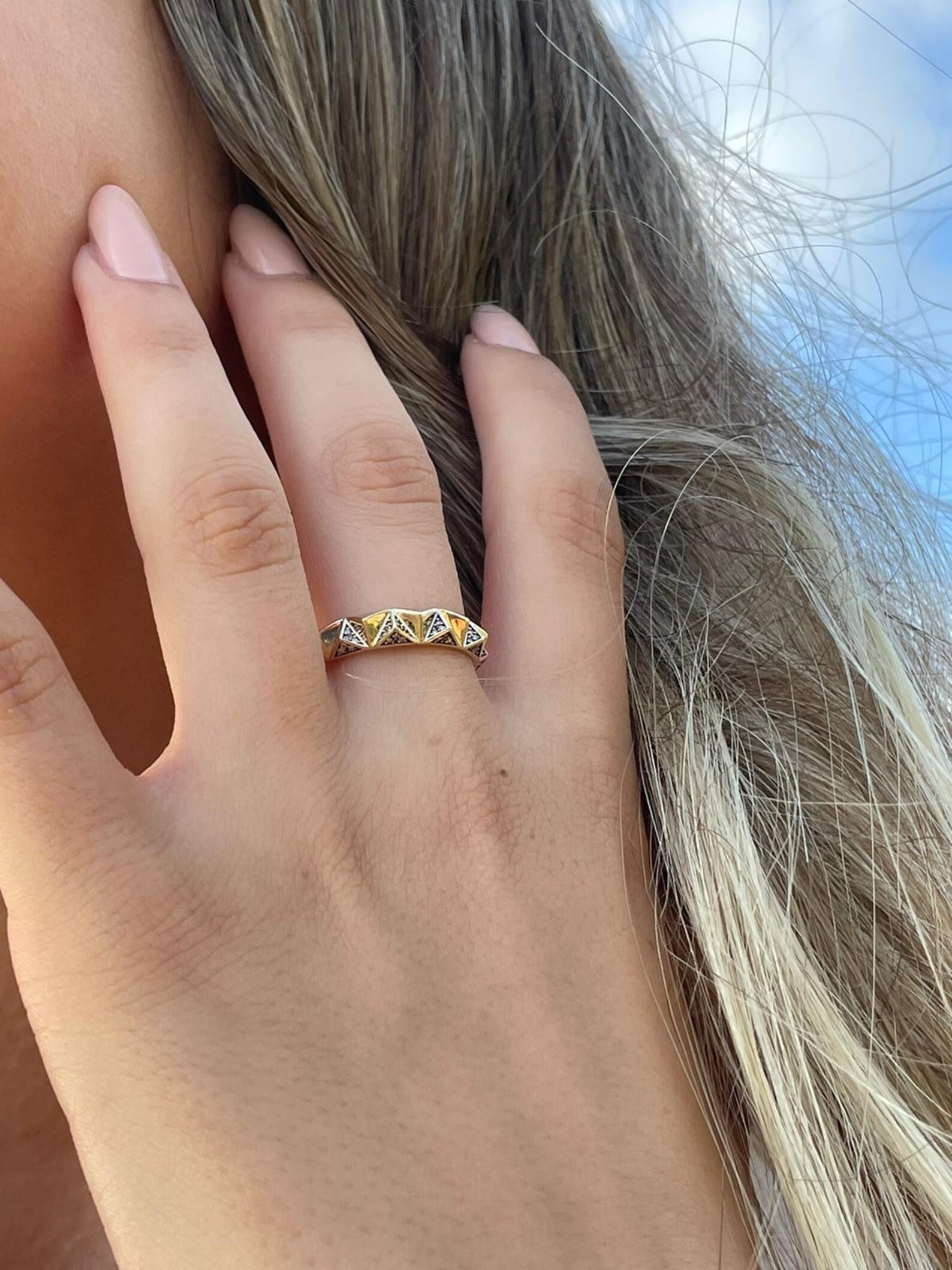 Solid 14K Gold and Diamond Triangular Spike Pyramid Ring/ - Etsy