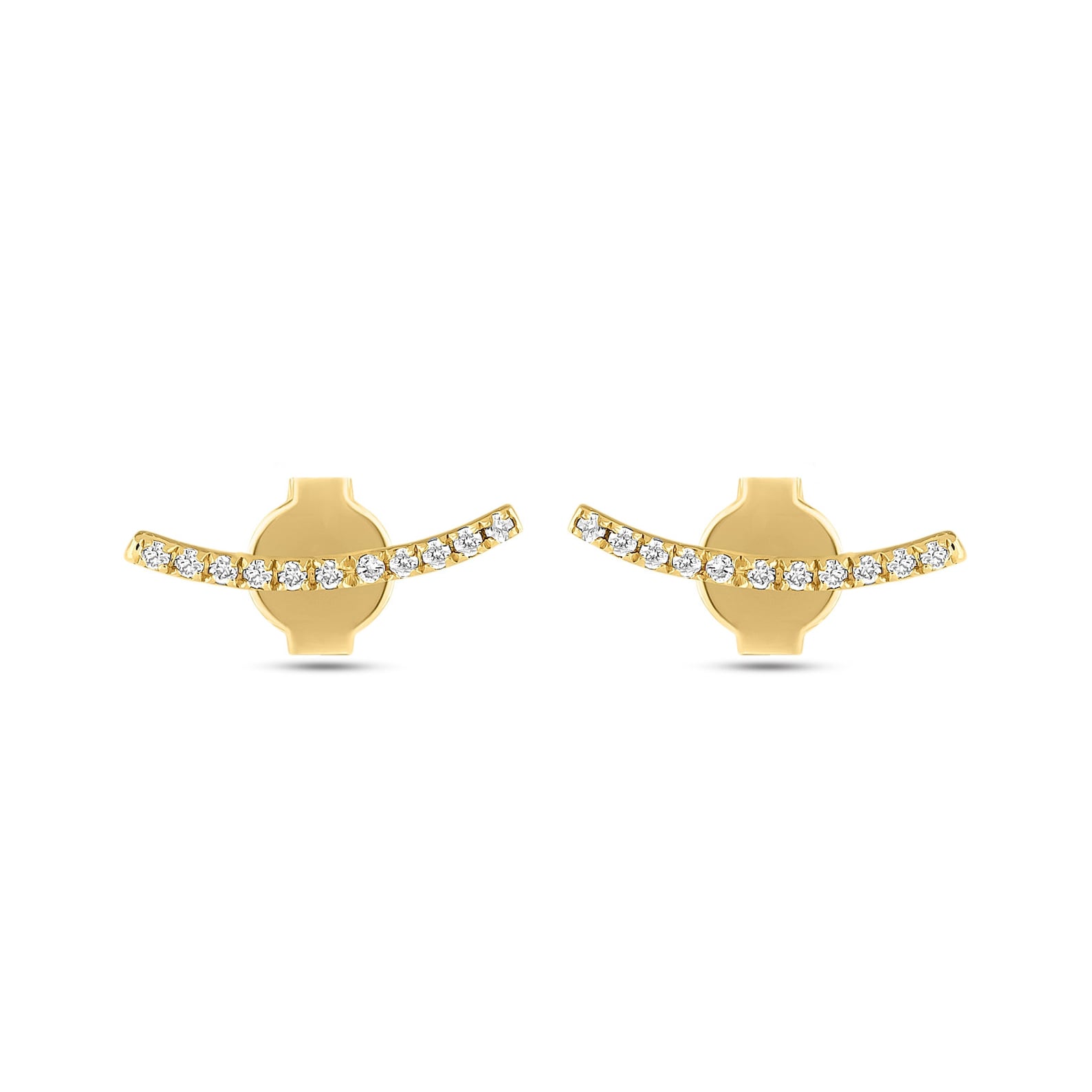 Solid 14K Gold Diamond Curved Bar Stud Earrings / 0.14CTW - Etsy
