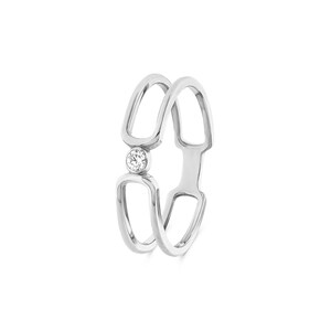 14K Gold Double Line Ring Center Diamond / Customizable / Stacking ...