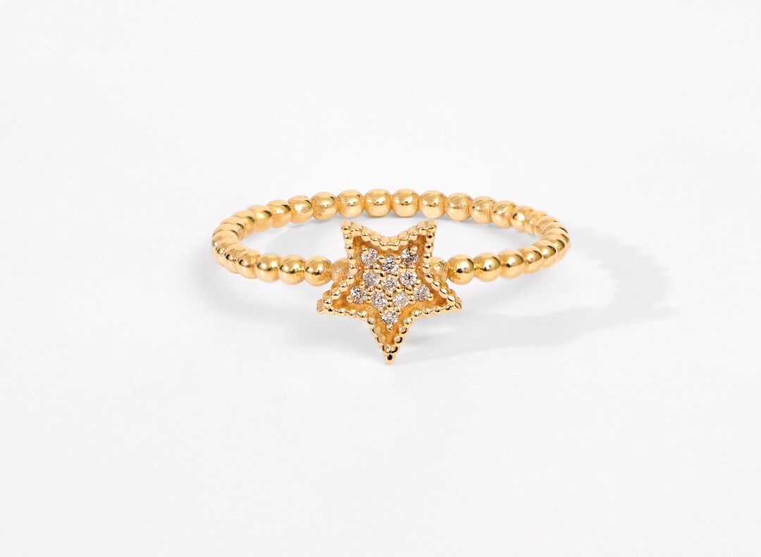 14K Solid Gold Balls Diamond Star Ring / Customizable / Stacking ...