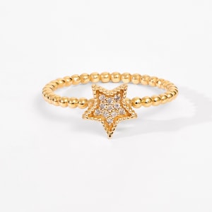 14K Solid Gold Balls Diamond Star Ring / Customizable / Stacking ...