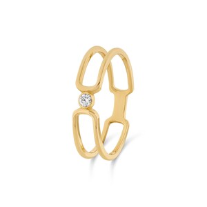 14K Gold Double Line Ring Center Diamond / Customizable / Stacking ...