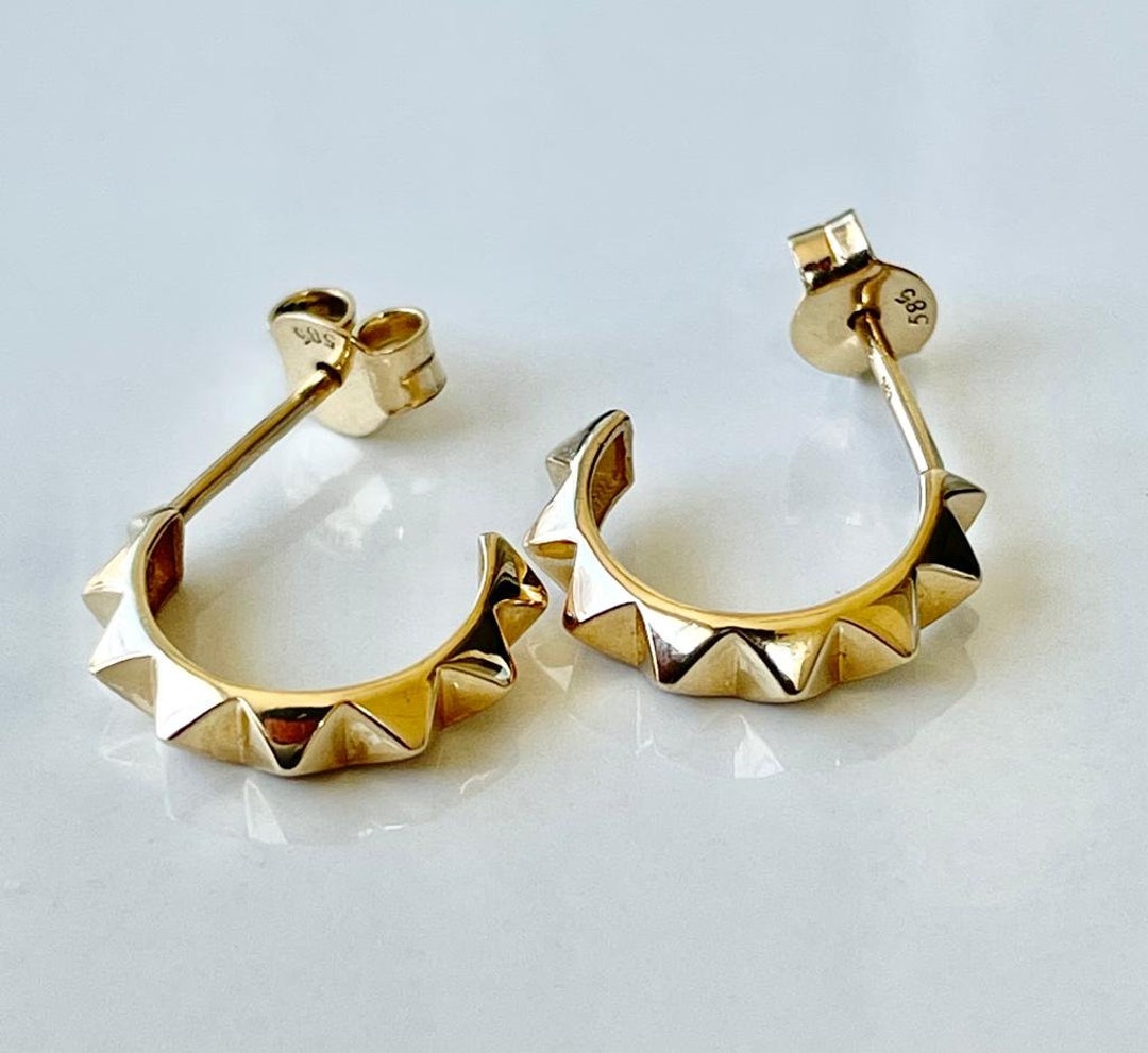 14K Solid Gold Spike Pyramid Stud Earrings / 3.00mm / White - Etsy