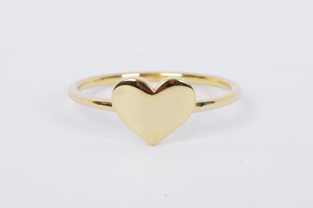 14K Solid Gold Heart Ring / Initial Ring / Yellow Gold / White Gold ...