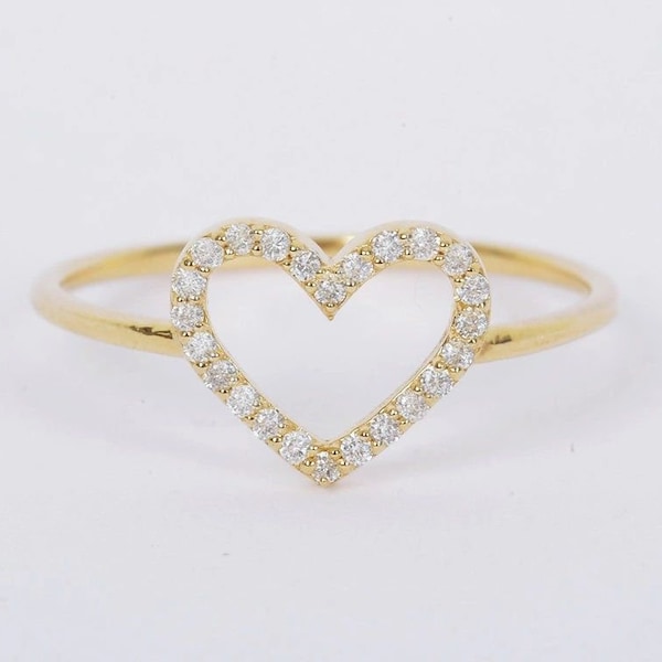 White Gold Open Heart Ring - Etsy