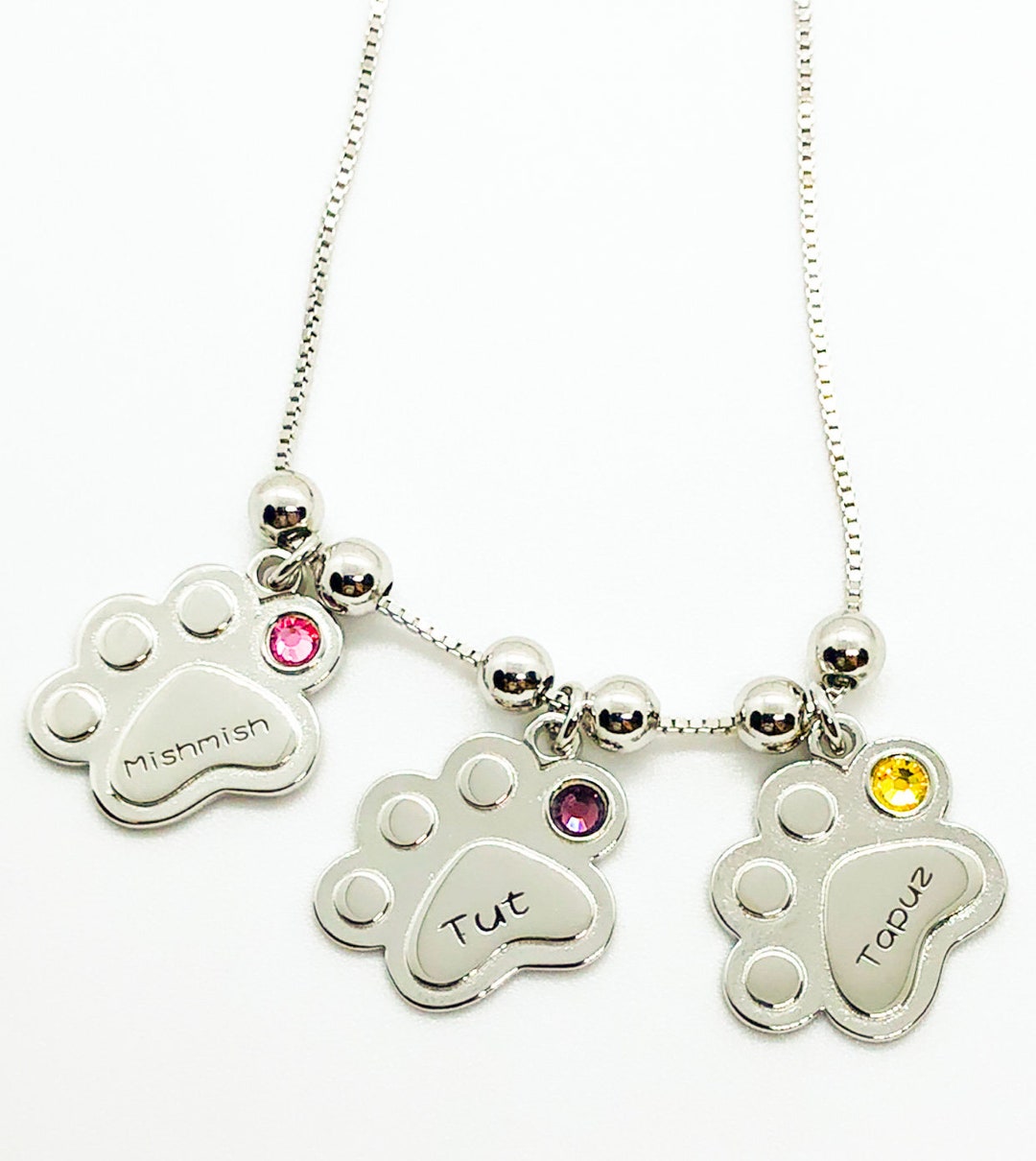Paw Print Birthstone Necklace - Etsy