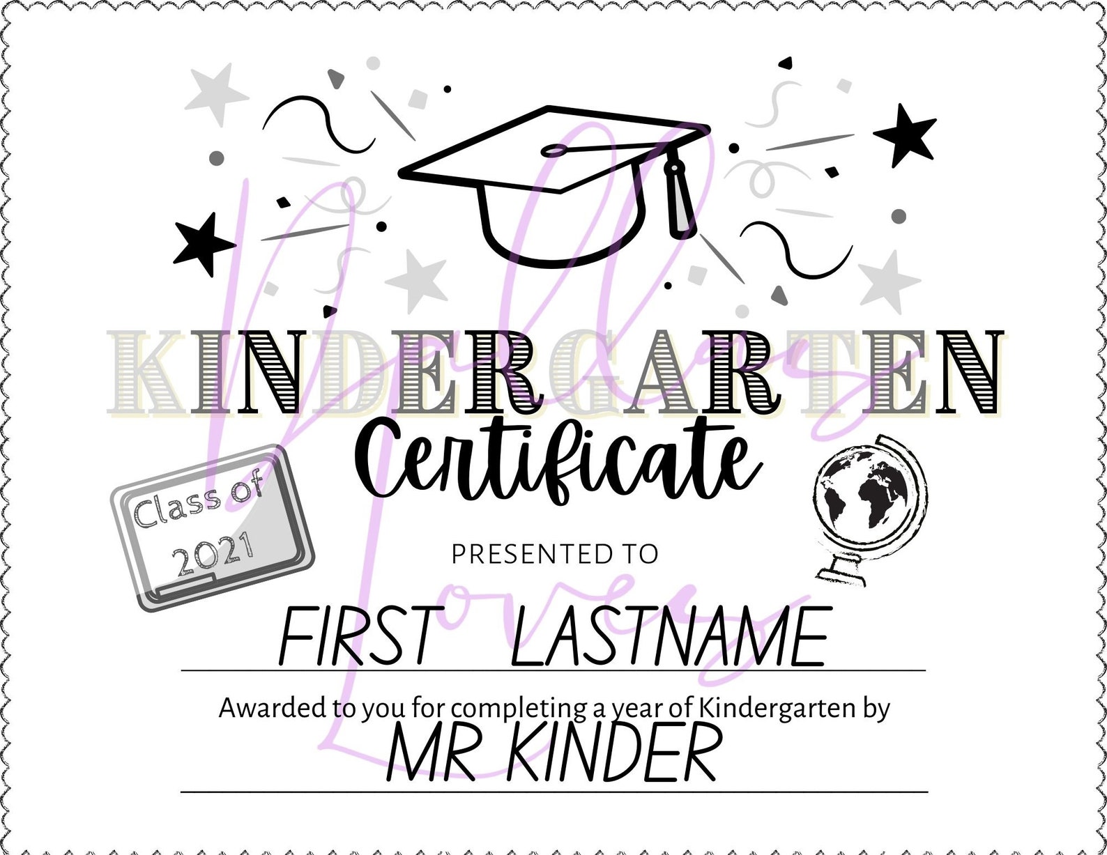 Black and White Kindergarten Certificate With Scalloped Border - Etsy