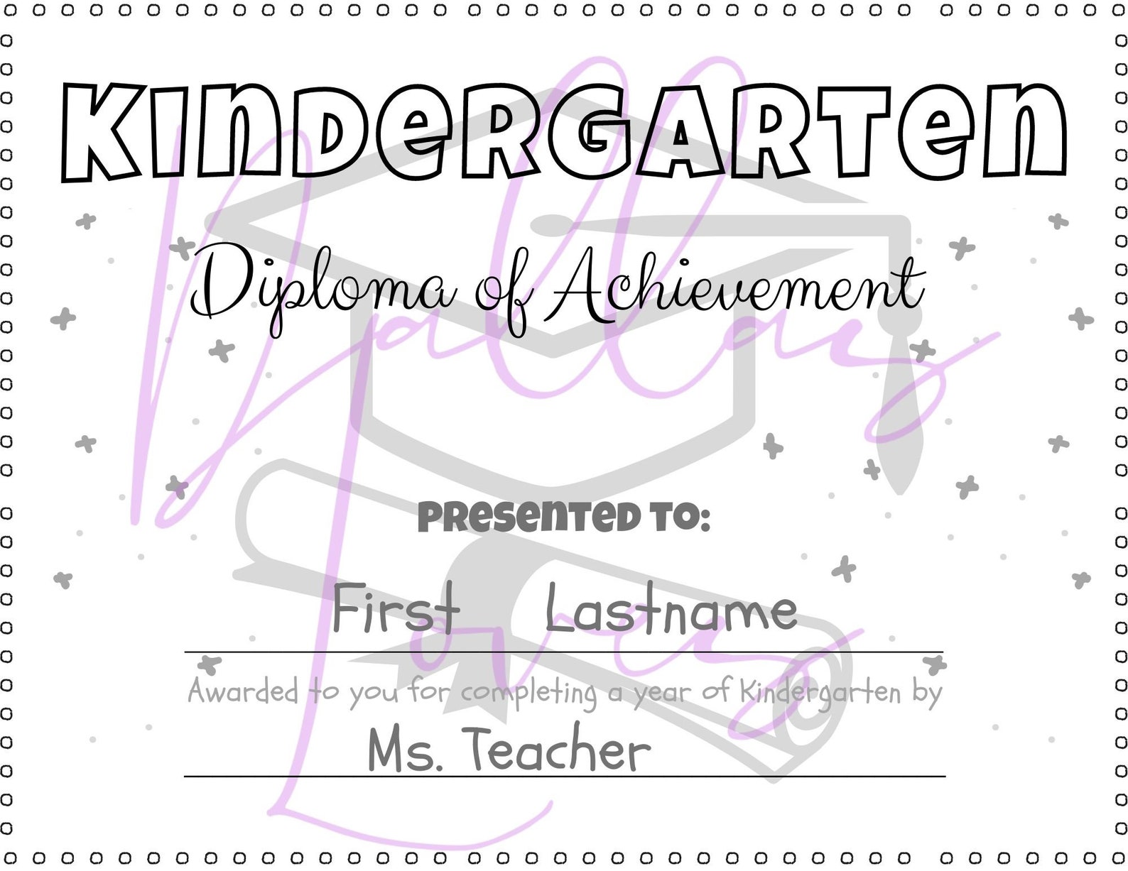 Black and White Kindergarten Certificate With Dotted Border / Kinder ...