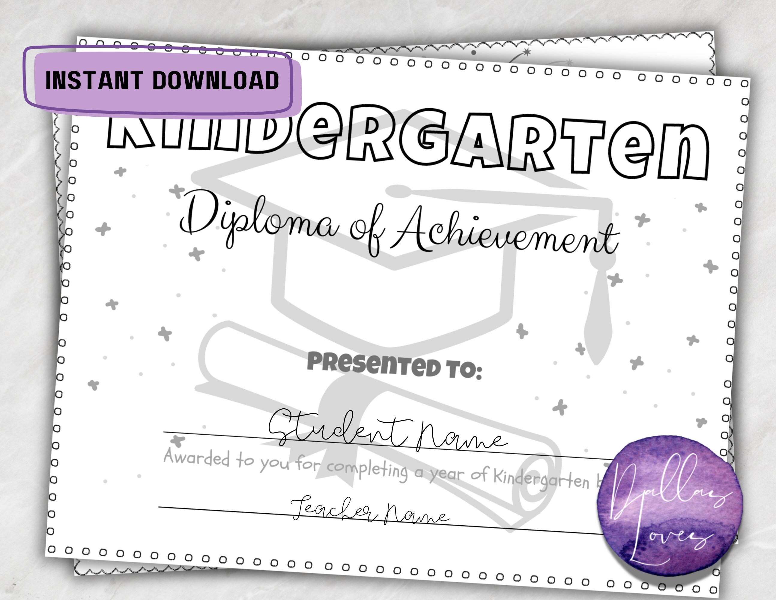 Black and White Kindergarten Certificate With Dotted Border / Kinder ...