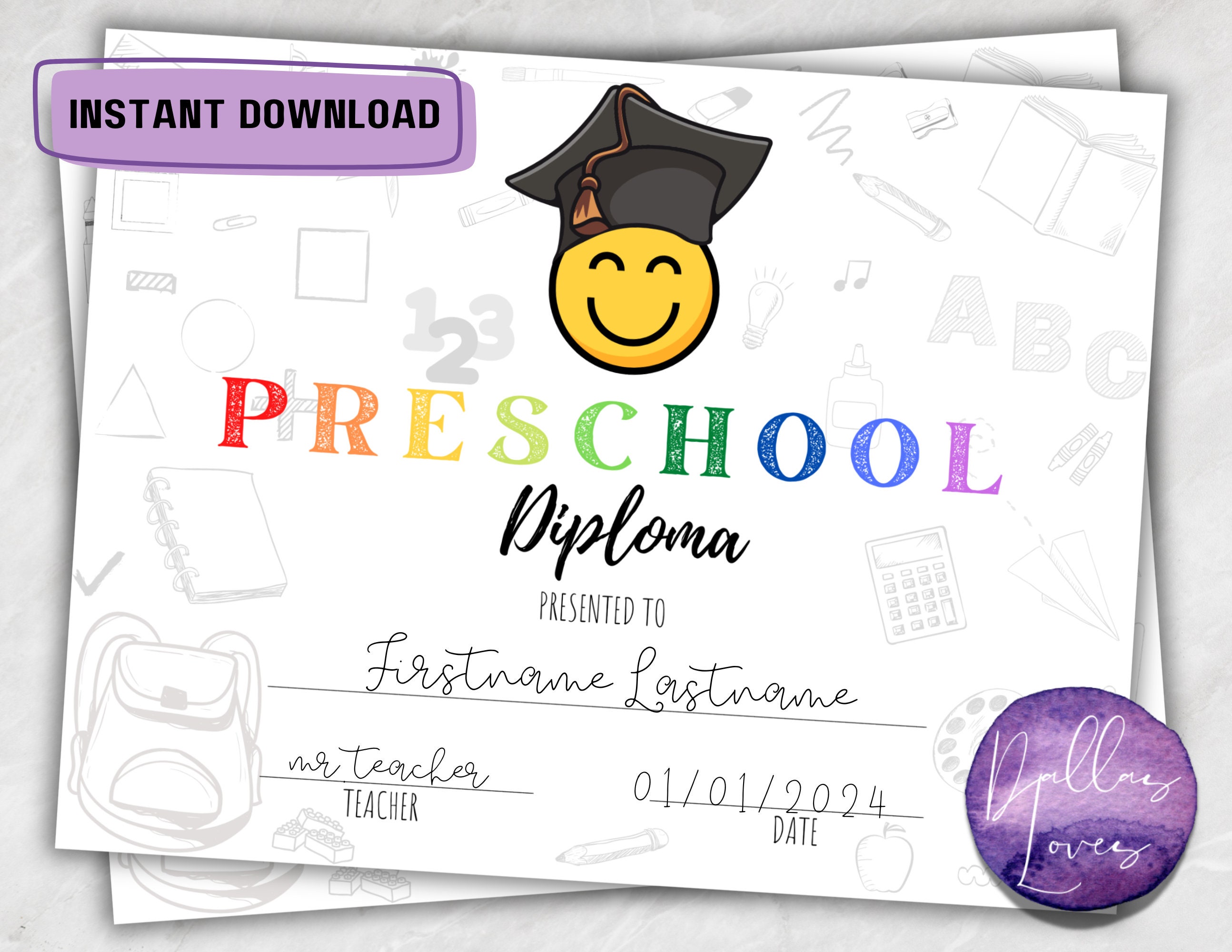 Emoji Preschool Graduation Diploma / Simple Dimploma / Digital Download ...