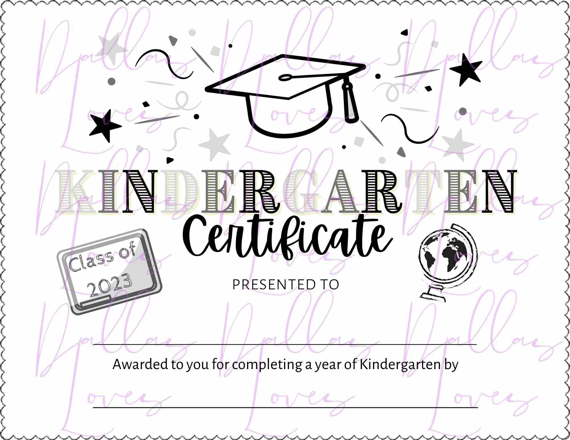 Black and White Kindergarten Certificate With Scalloped Border 2024 ...