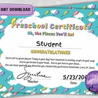 Oh the Places You’ll Go / Dr. Seuss / Pre-k Certificate for Graduation ...