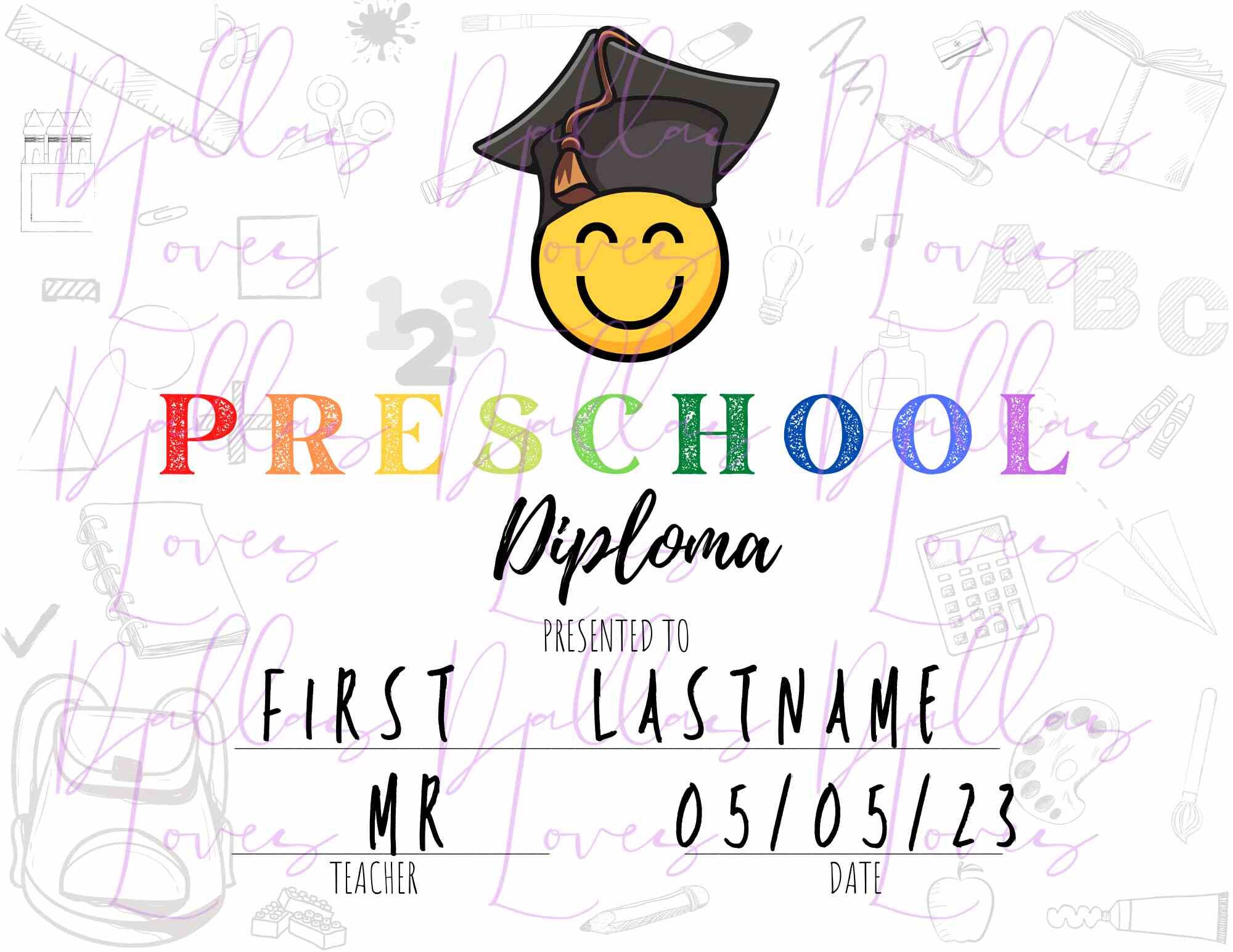 Emoji Preschool Graduation Diploma / Simple Dimploma / Digital Download ...