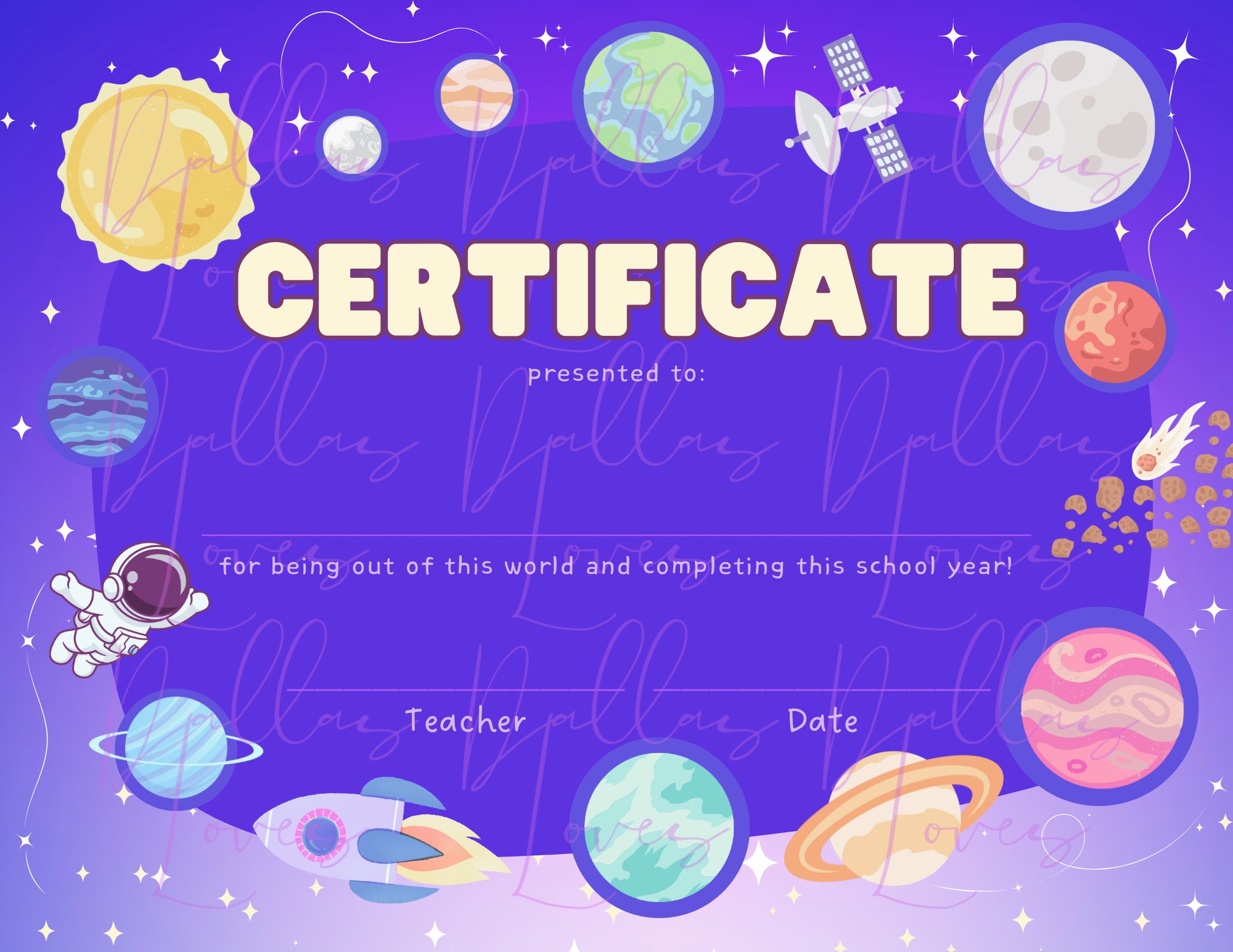 Space Theme / Out of This World Certicate / Any Grade / School ...