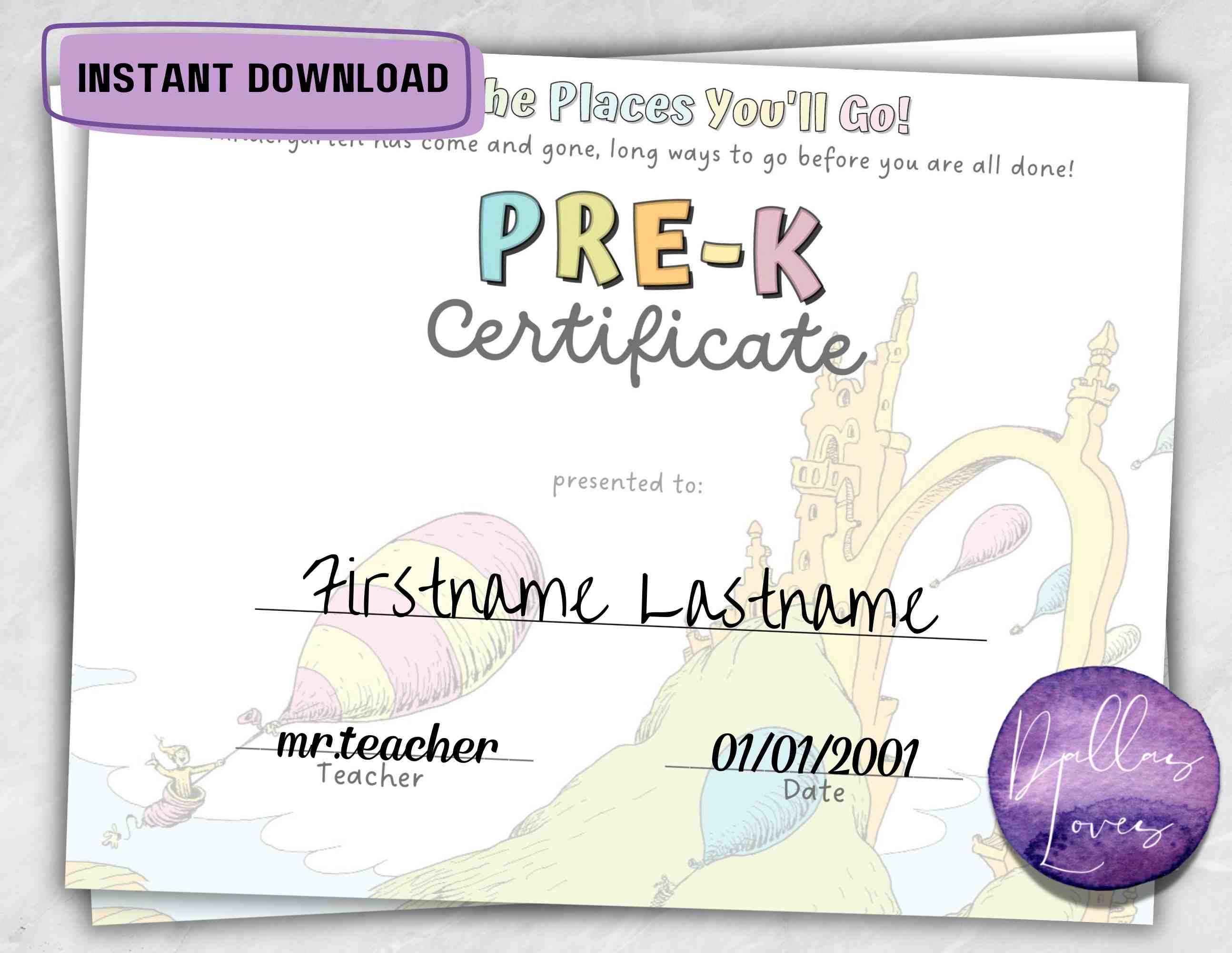 Oh the Places You’ll Go / Dr. Suess / Pre-k Certificate for Graduation ...
